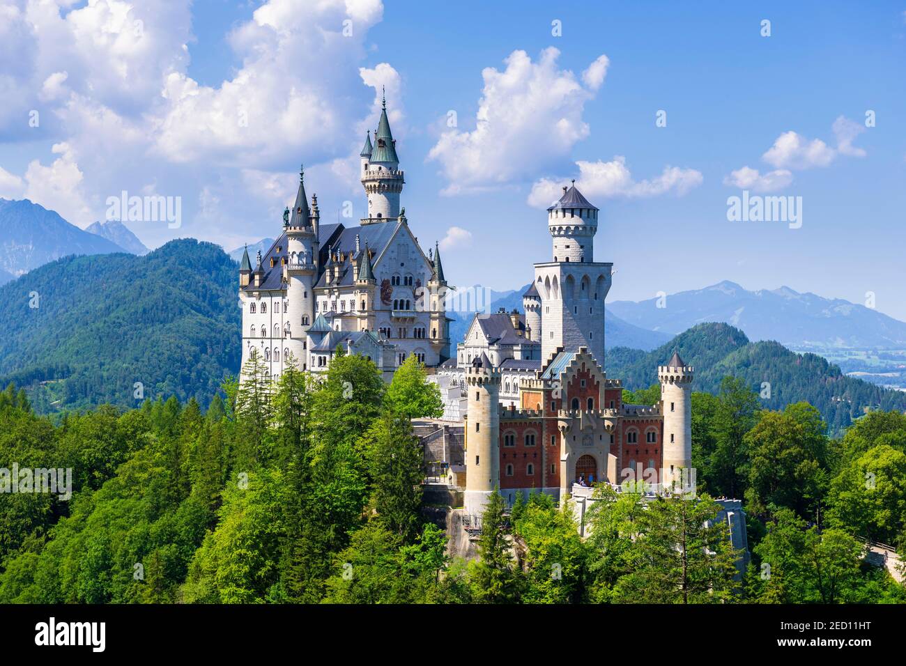 Neuschwanstein Castle in summer, near Schwangau, Ostallgaeu, Allgaeu ...