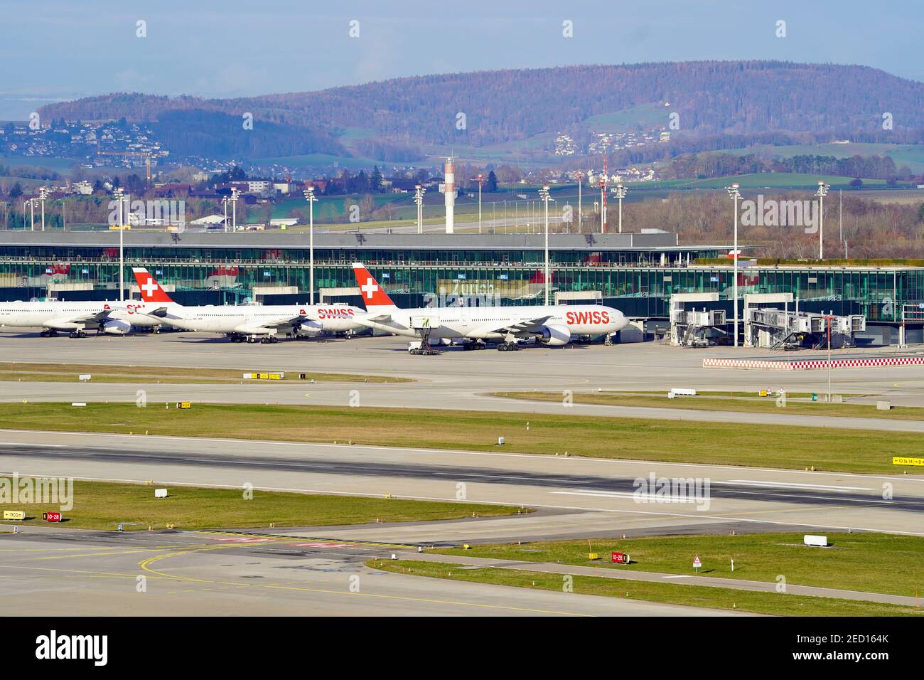 Swiss airplanes at Zurich International Airport (German: Flughafen ...