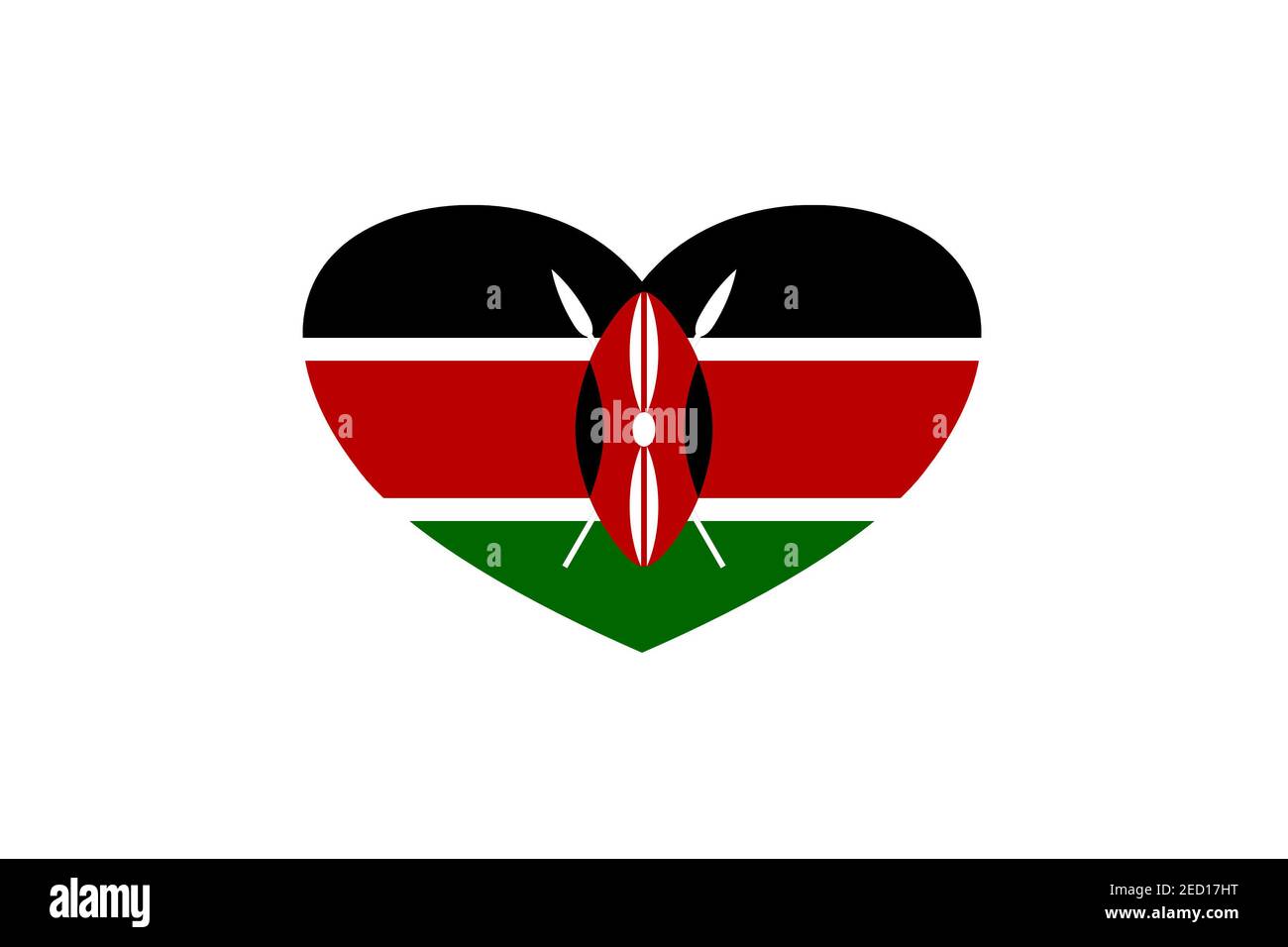 Kenya flag in the heart shape. Isolated on a white background Stock ...
