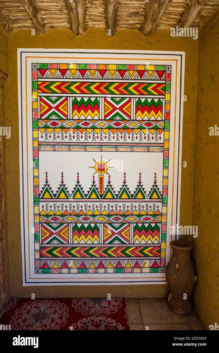Traditional painted door in the Hamsan traditional village, Abha, Saudi ...