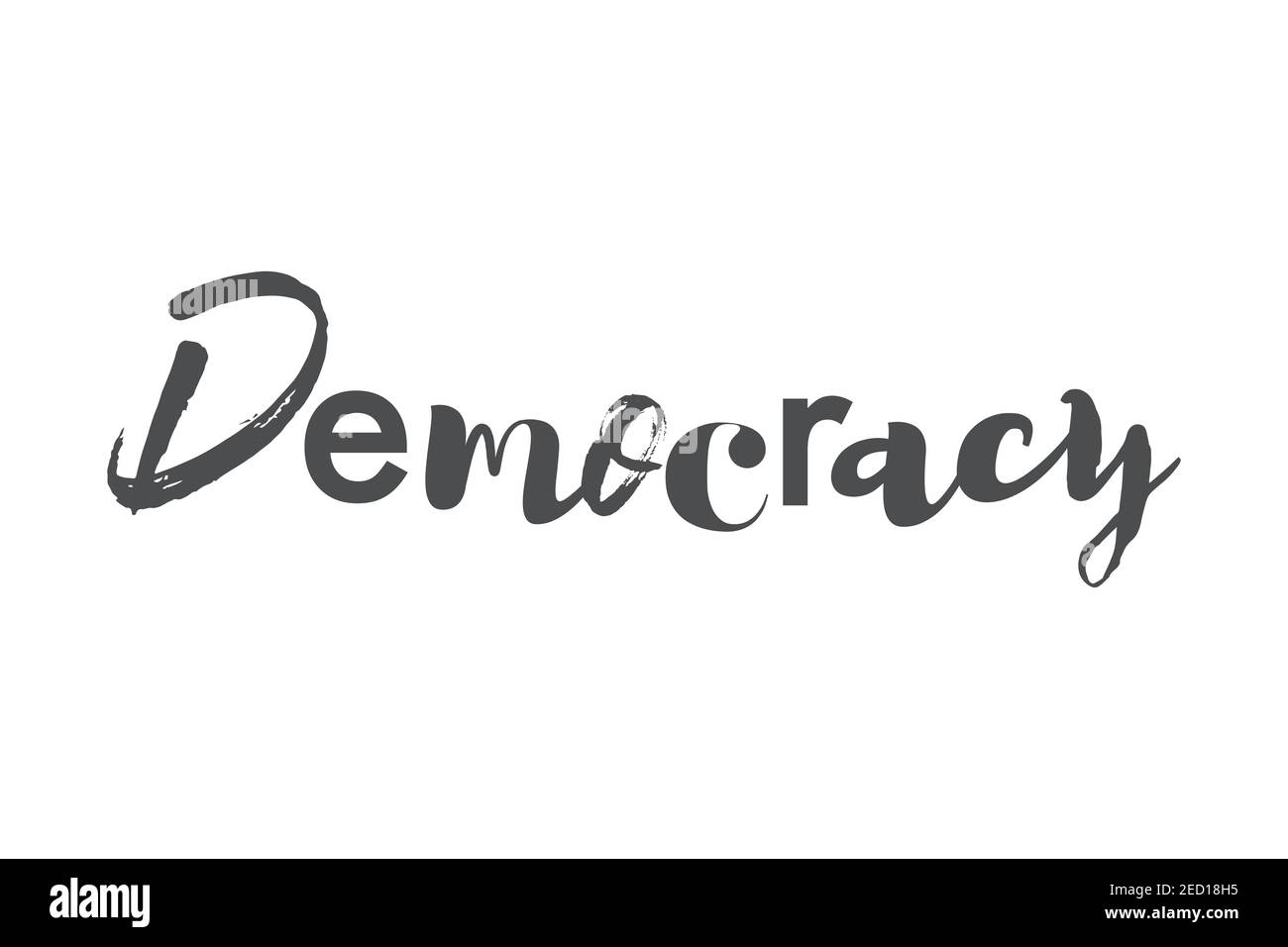 Modern, playful, bold graphic design of a saying "Democracy" in grey ...