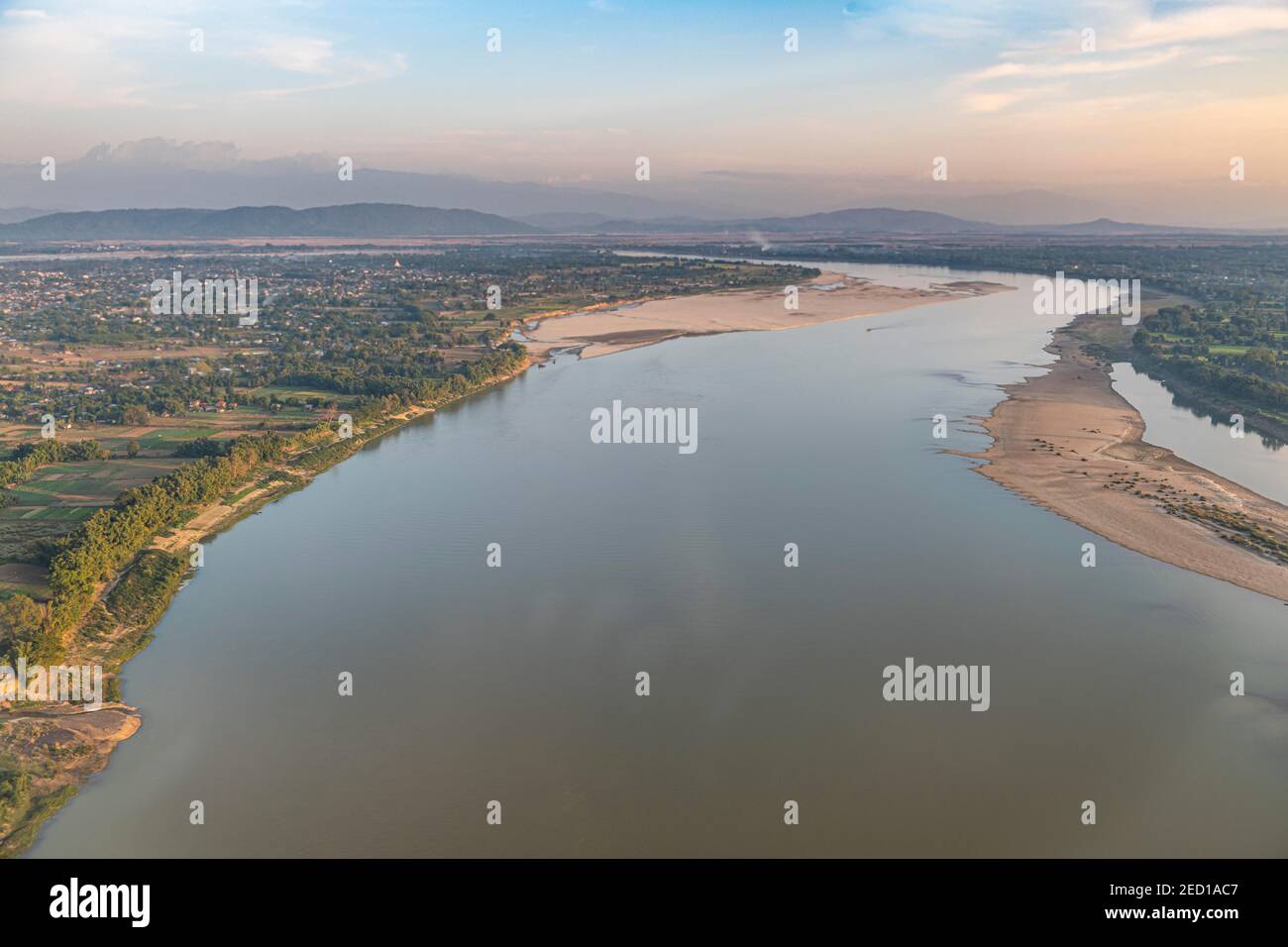 Aerial of the Irrawaddy river in Myitkyina, Kachin state, Myanmar Stock ...