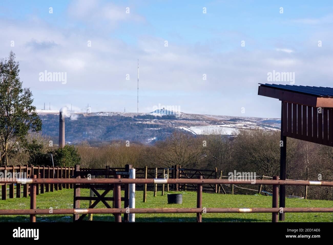 The winter scene looking towards Rivington Pike Lancashire UK from ...