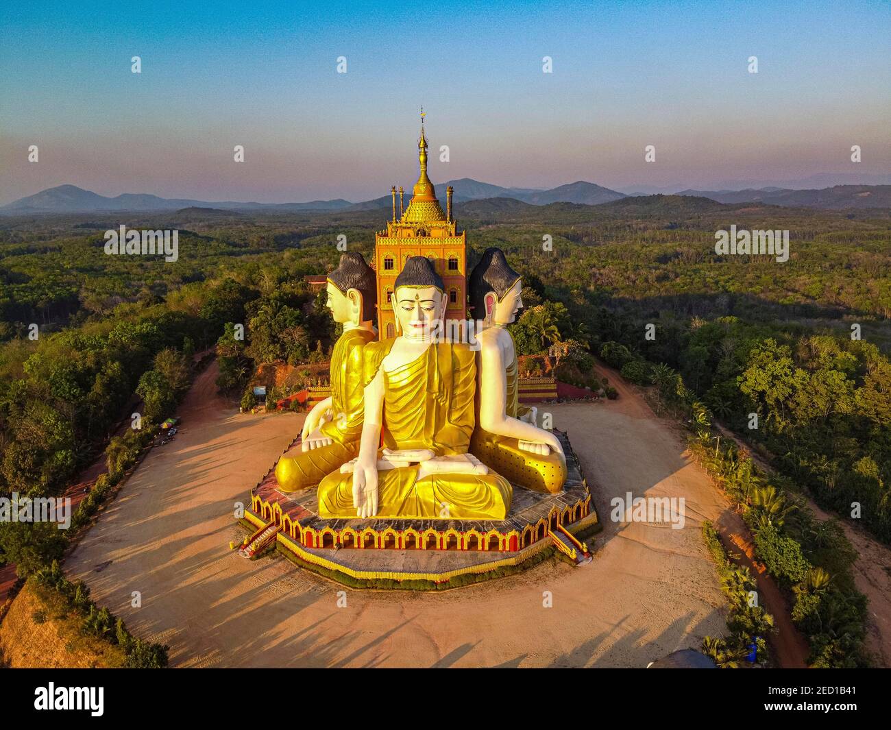 Aerial of the huge sitting buddhas Ko Yin Lay, Pupawadoy Monastery near ...