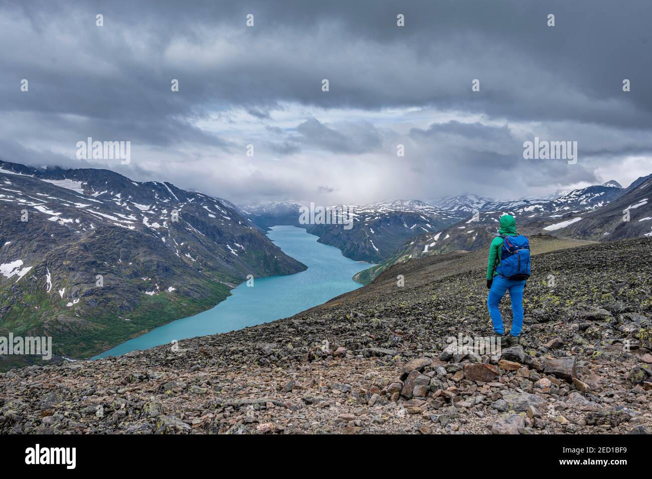 Hiking on the Besseggen Hike, ridge walk, Lake Gjende, Jotunheimen ...