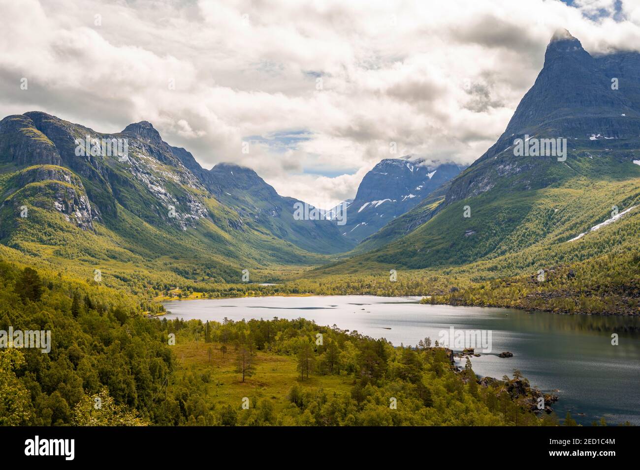 High valley Innerdalen with lake Innerdalsvatna, mountains, right ...