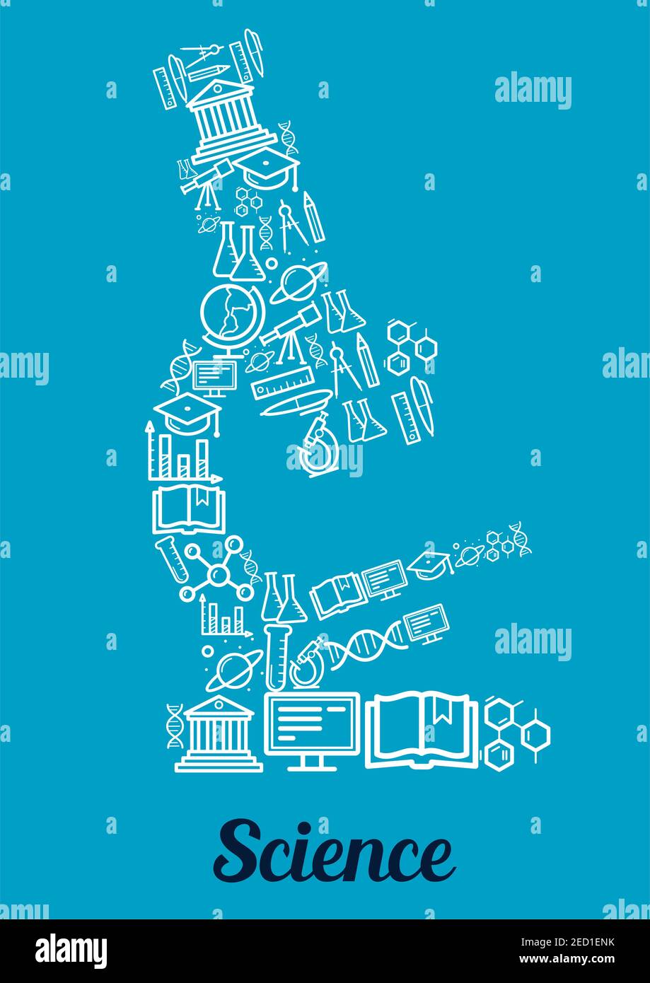 Science conceptual microscope emblem made of ouline elements of science ...