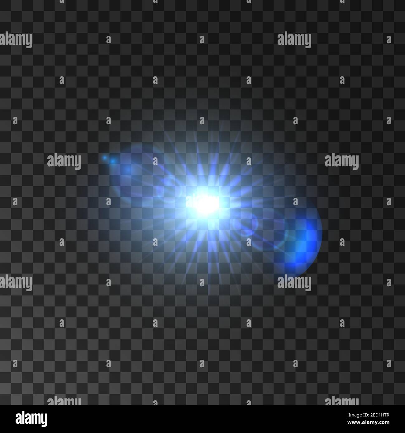 Shining light of star with lens flare effect. Blue bright light flash ...