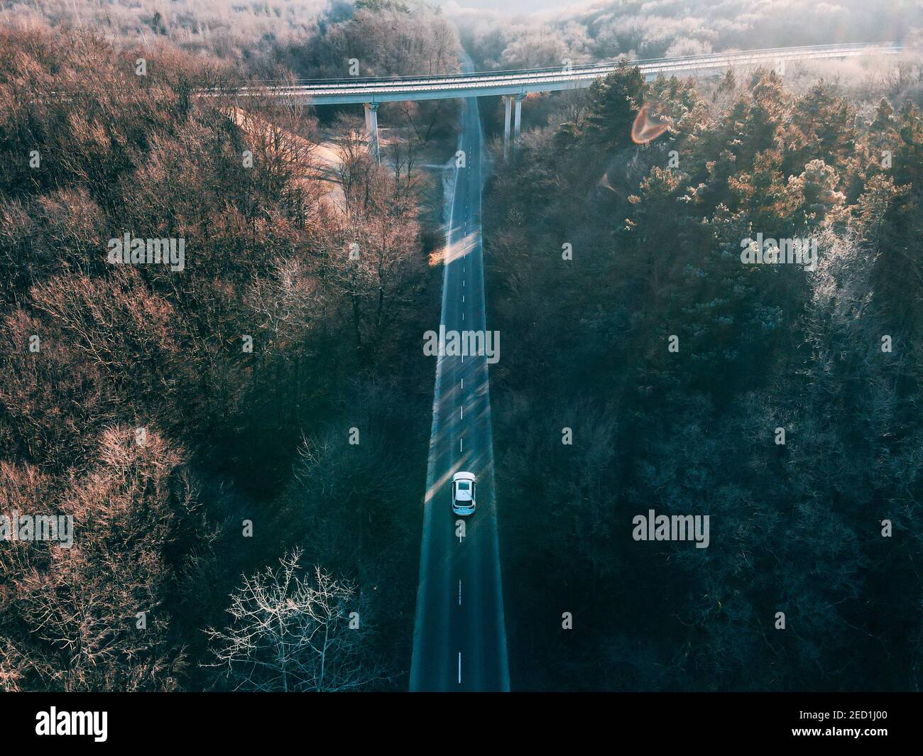 overhead top view of the car going by highway copy space Stock Photo ...