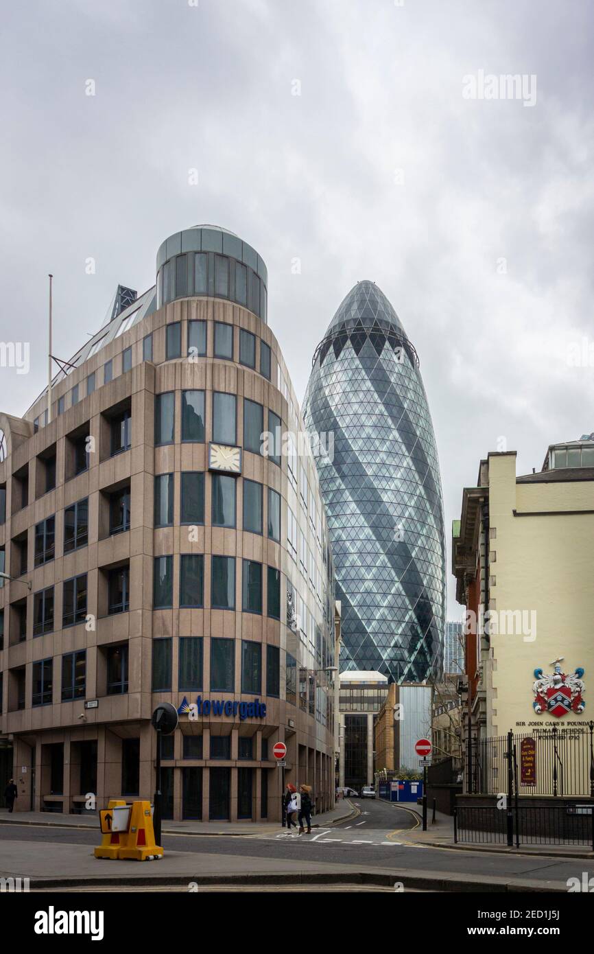Street view of Modern tower buildings in the city of London, UK Stock ...