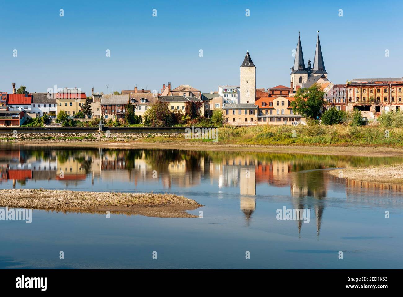 Old town with witch tower and Stephani church reflected in the river ...
