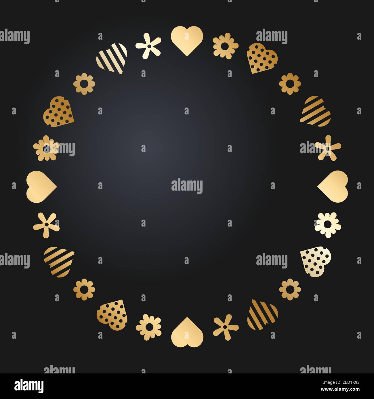 Round golden frame with hearts and flowers. Valentine's Day Design ...