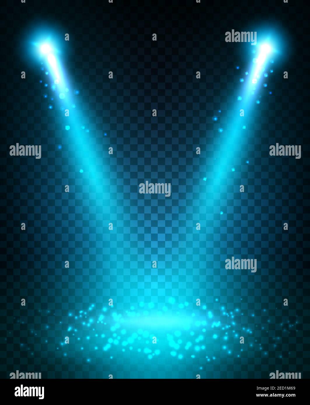 Spot light beams projection on stage scene. Blue light sparkles shining ...