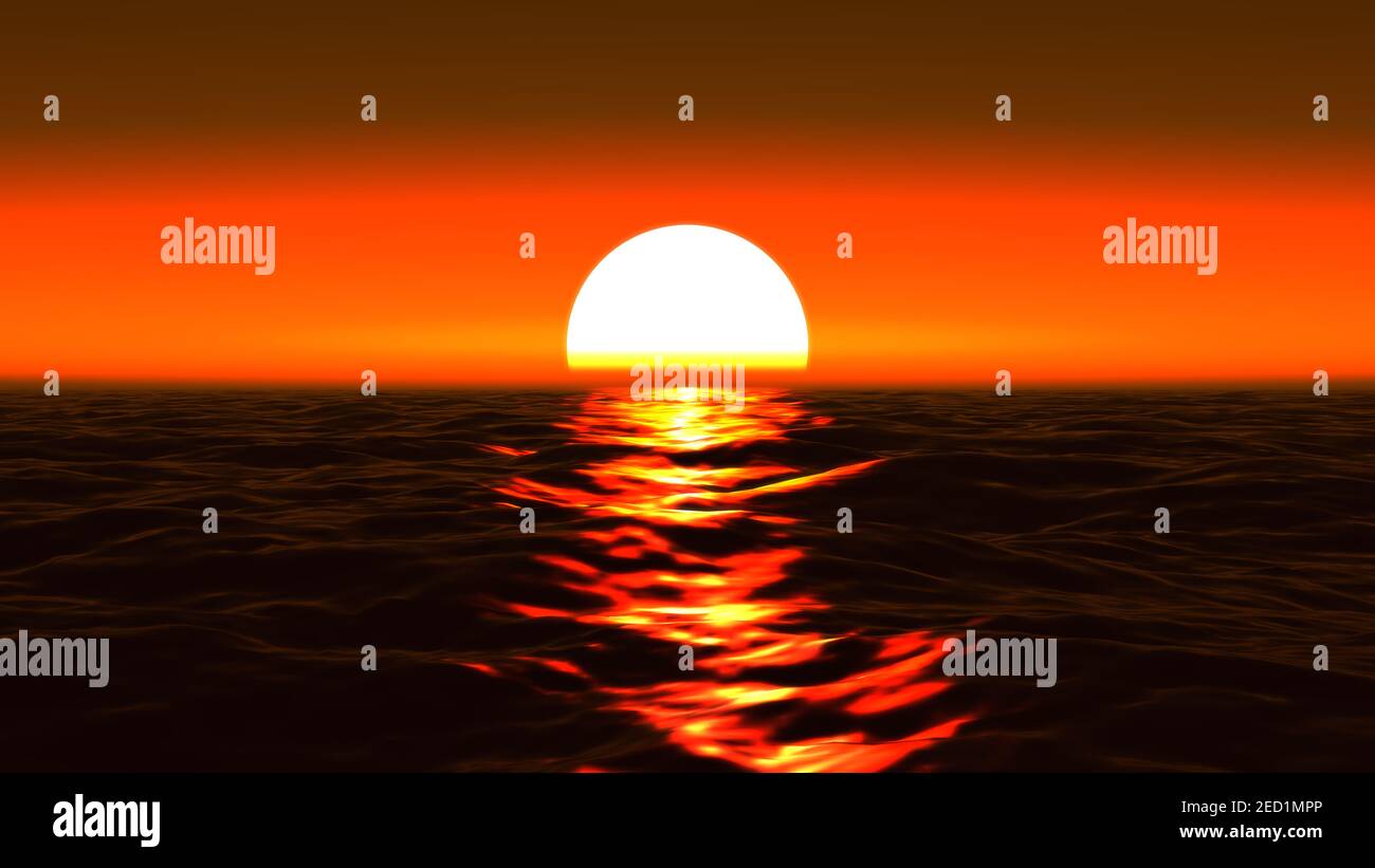 panorama of the ocean sunset, sea sunset, 3d render illustration Stock ...