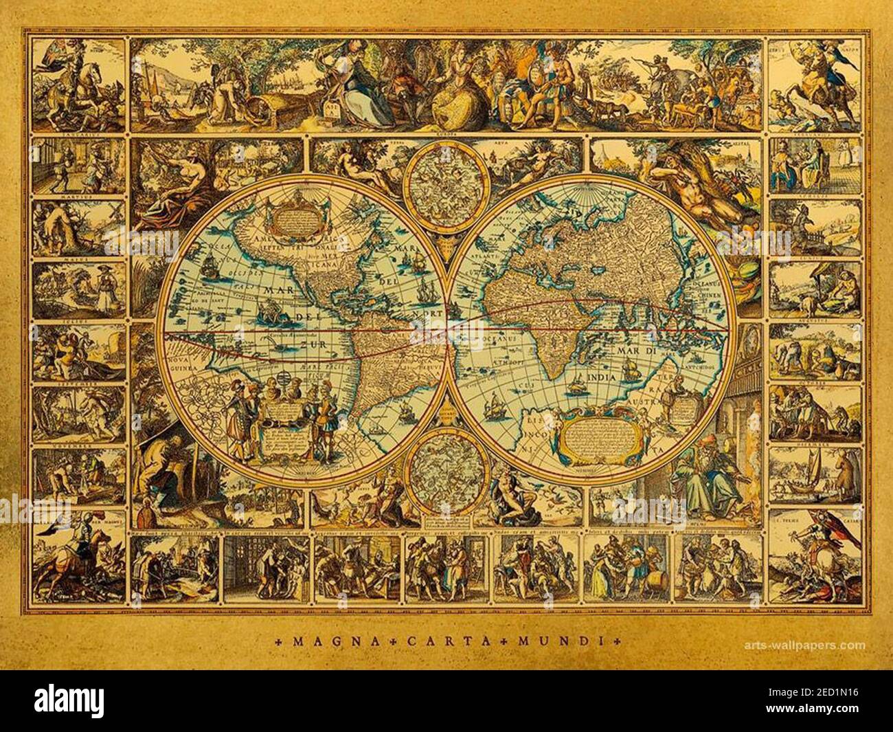 Beautiful vintage hand drawn map of known World from old book. Can be ...