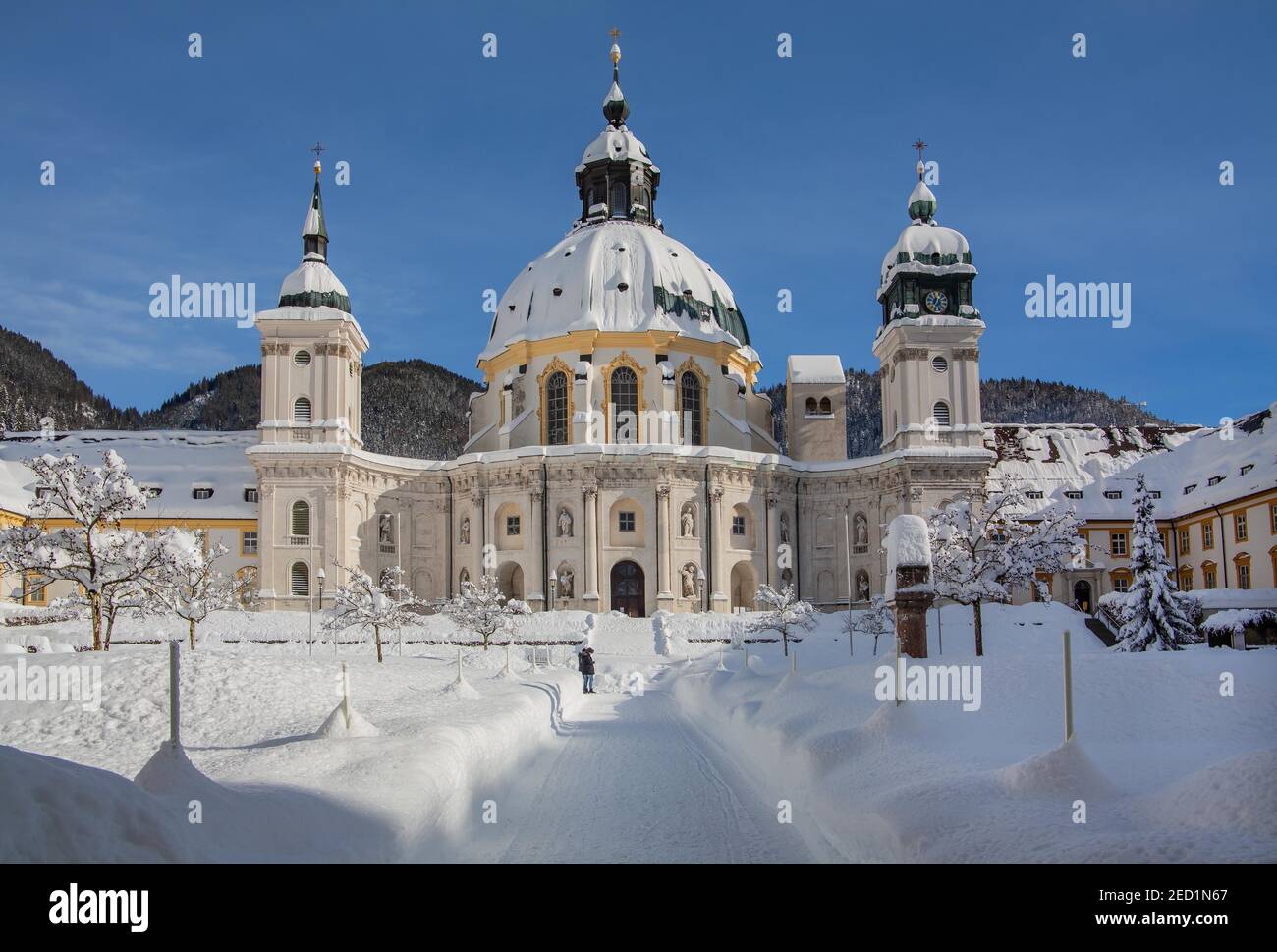 Monastery courtyard with monastery church, Ettal Monastery, Ettaler ...