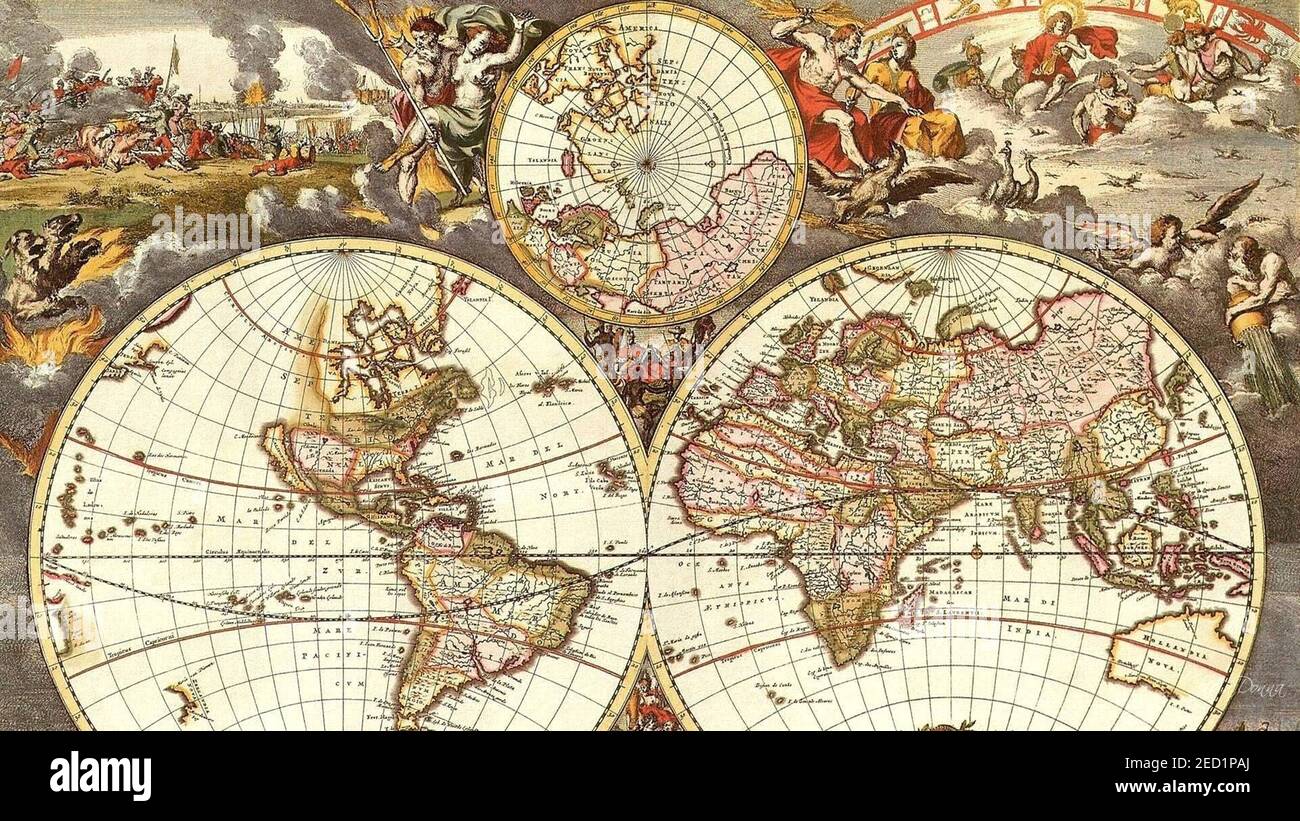 Beautiful vintage hand drawn map of known World from old book. Can be ...