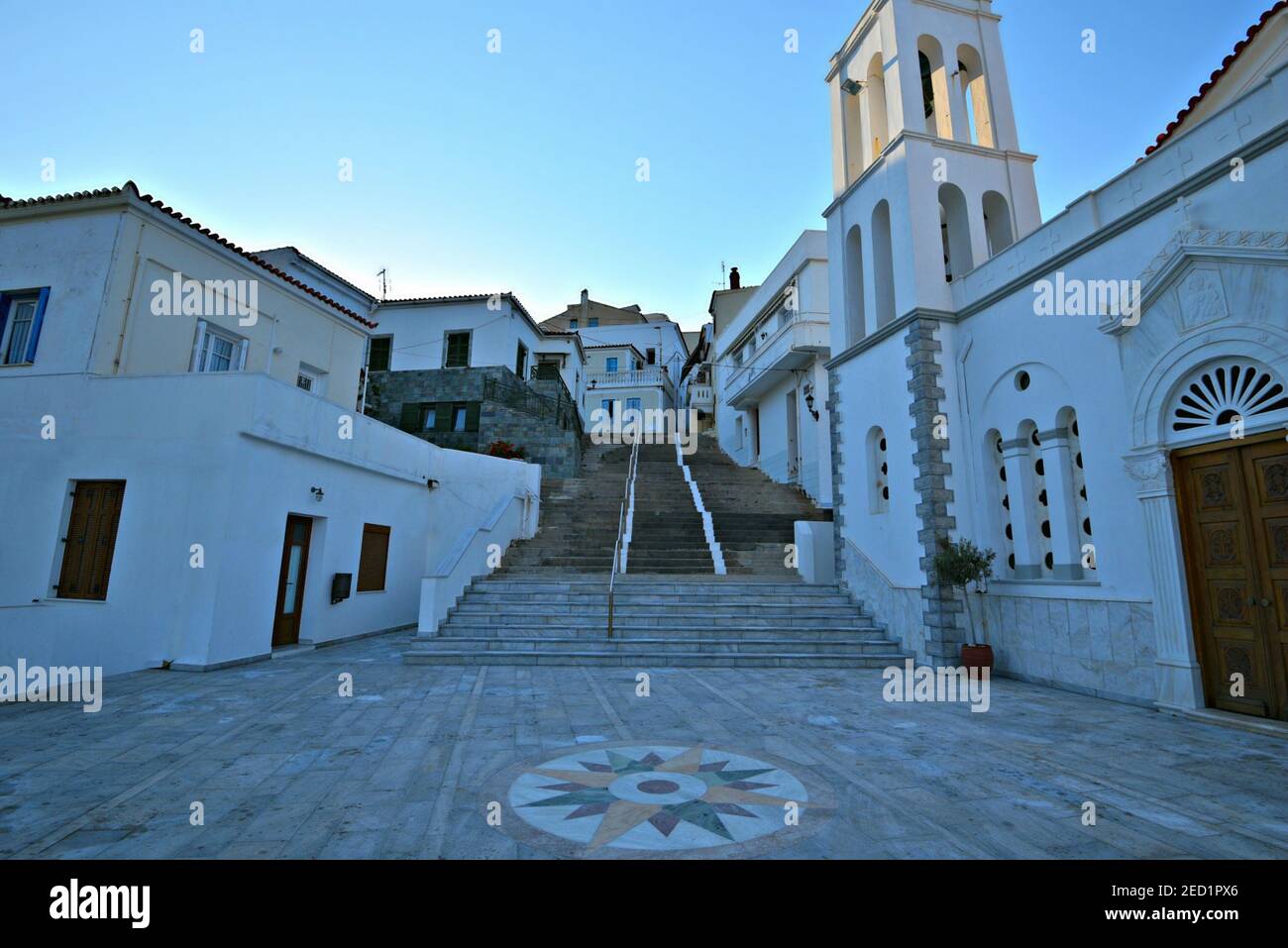 Landscape with panoramic view of Chora the capital of Andros island in ...