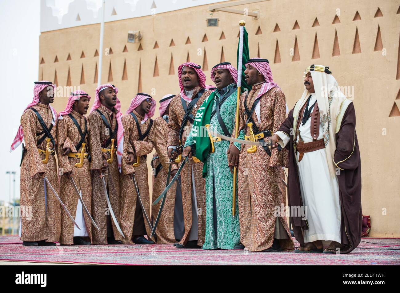 Colourful dressed traditional men, Al Janadriyah Festival, Riadh, Saudi ...