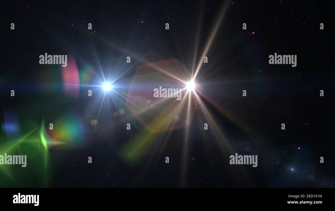 Glowing light with stars, flares and rays in outer space, illustration ...