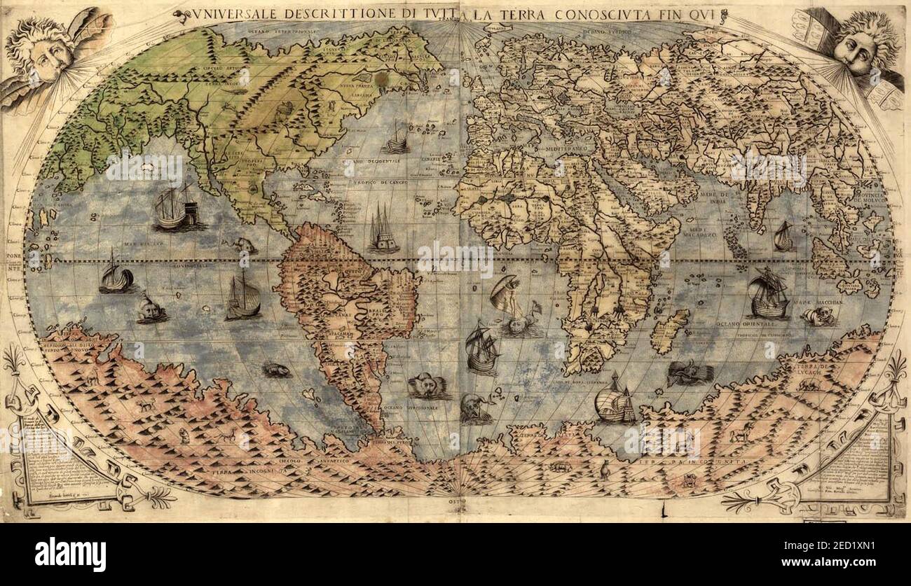 Beautiful vintage hand drawn map of known World from old book. Can be ...