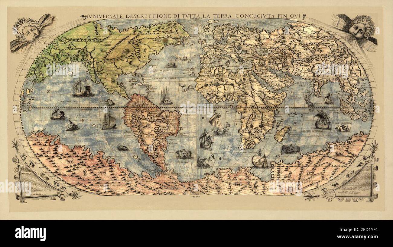 Beautiful vintage hand drawn map of known World from old book. Can be ...