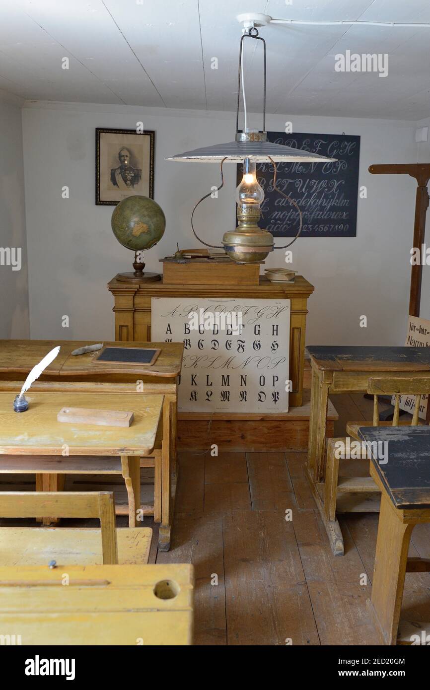 Old classroom in school, Scandinavia, school lessons, open air museum ...