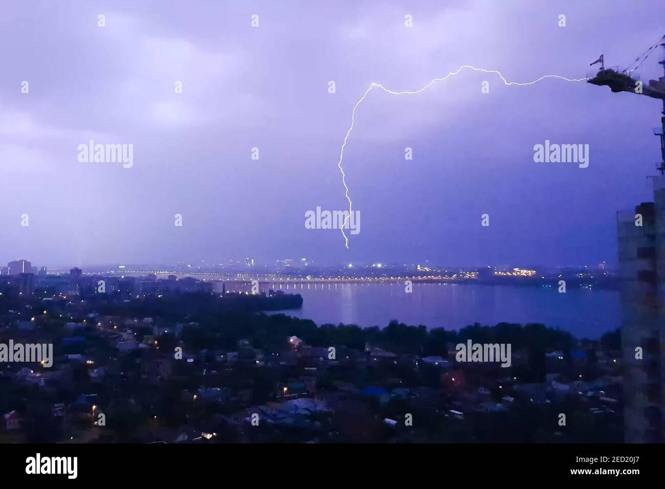 Lightning during a thunderstorm in the sky. Natural phenomenon of ...