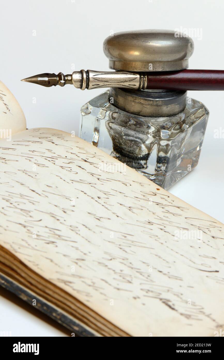 Penholder, old diary, old handwriting Stock Photo - Alamy