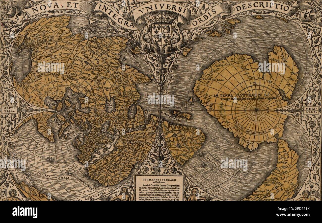 Beautiful vintage hand drawn map of known World from old book. Can be ...