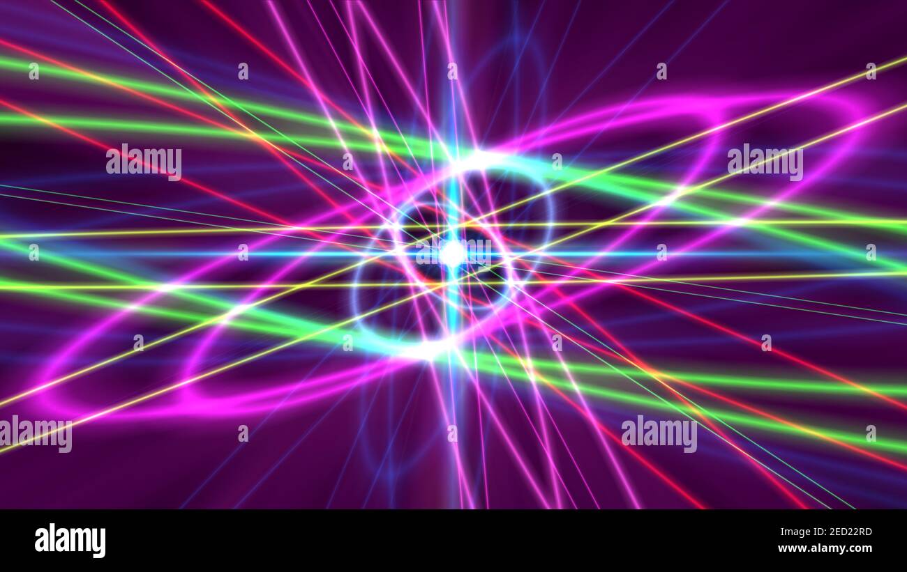 Glowing atom structure with light laser ring Stock Photo - Alamy