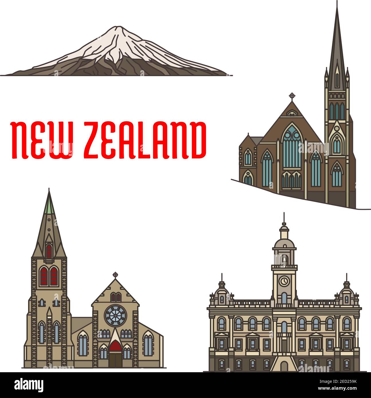 New Zealand tourist attractions and landmarks. Mount Taranaki, Knox ...