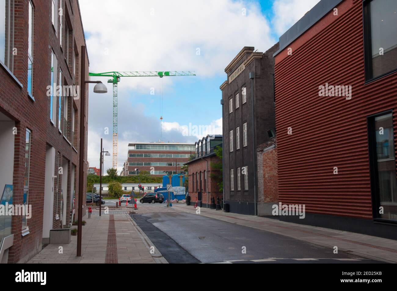 Old building in newly developed district of Nordhavn in Copenhagen ...