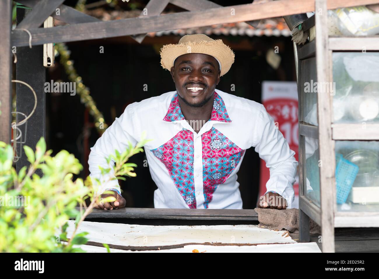 Native african man standing at home with smile and happy Stock Photo ...