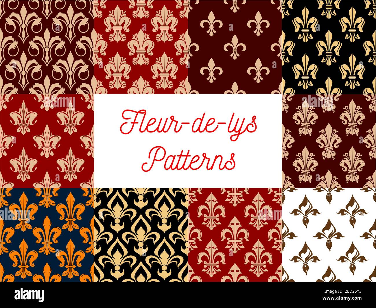 Fleur-de-lys royal lily seamless patterns set. Vector french fleur-de ...