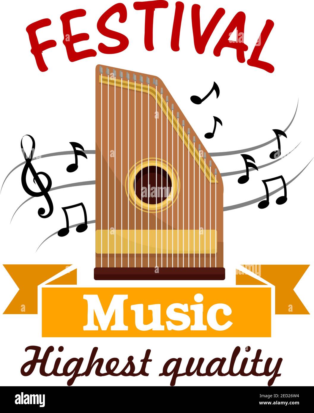 Music cartoon sign of isolated folk stringed musical instrument zither ...