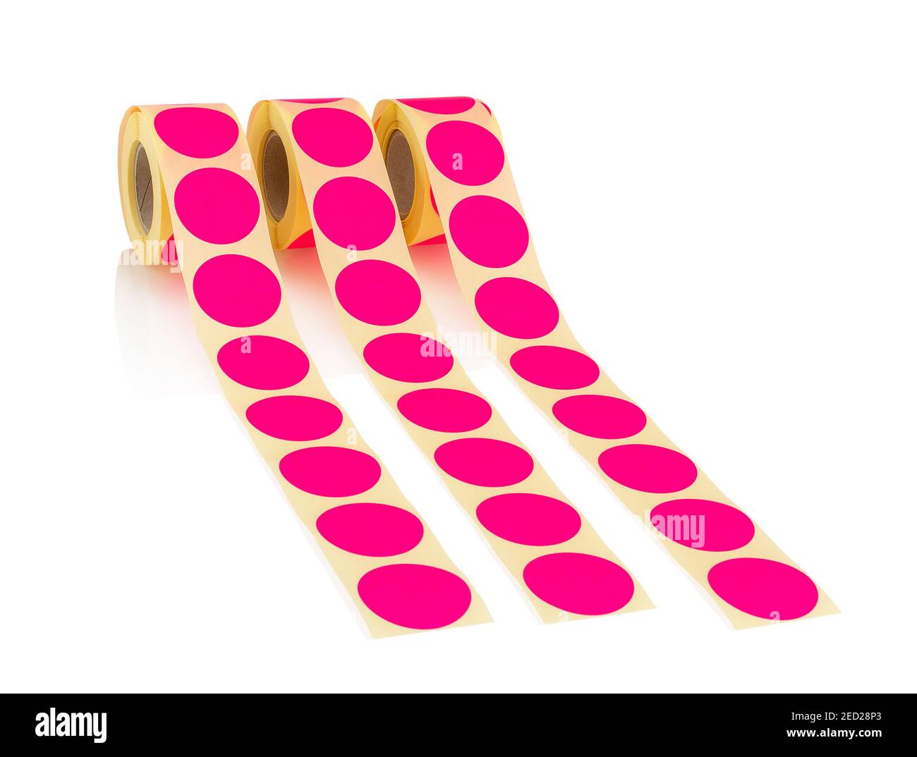 Colored label rolls isolated on white background with shadow reflection ...