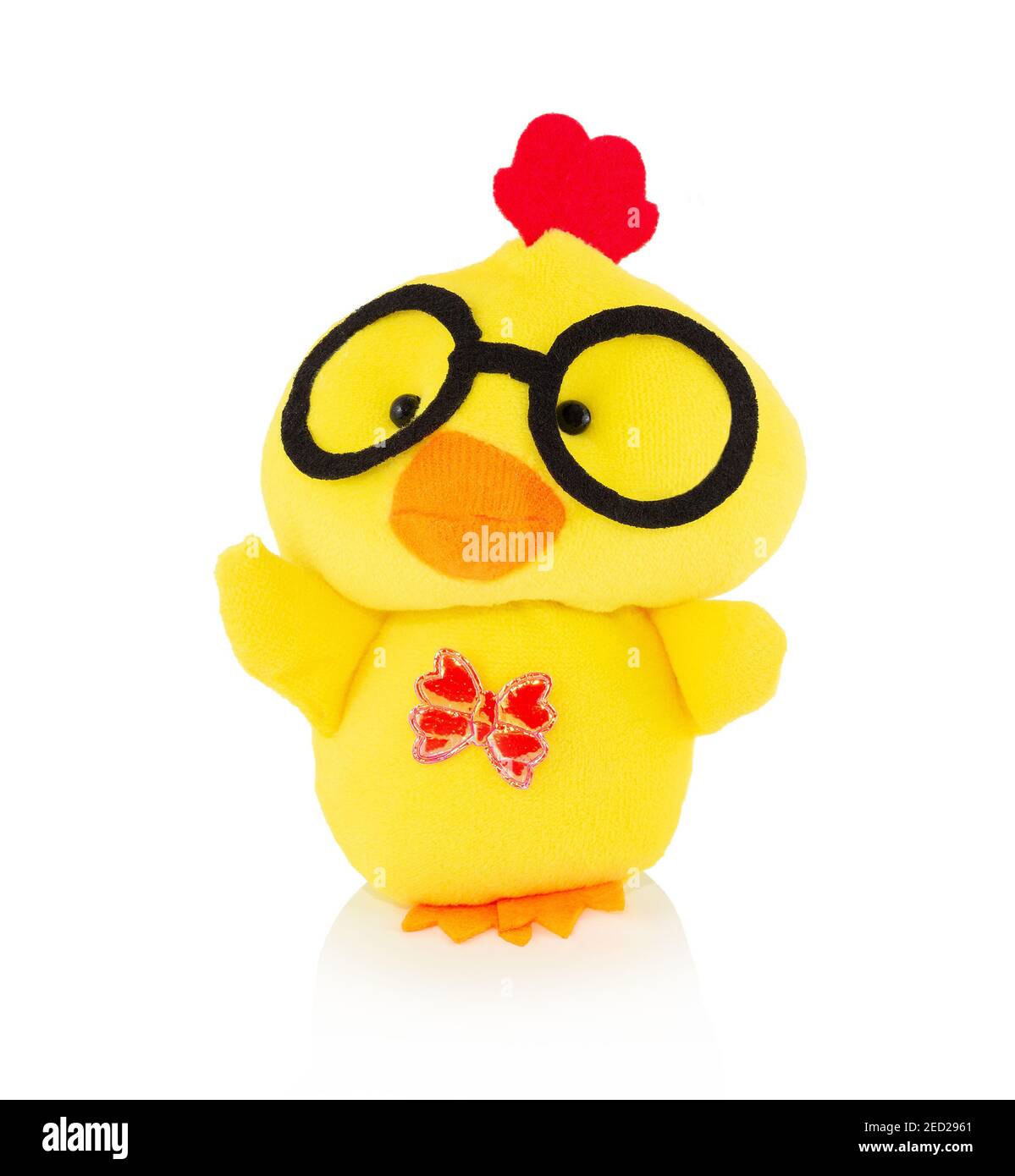 Yellow chicken plushie doll isolated on white background with shadow ...