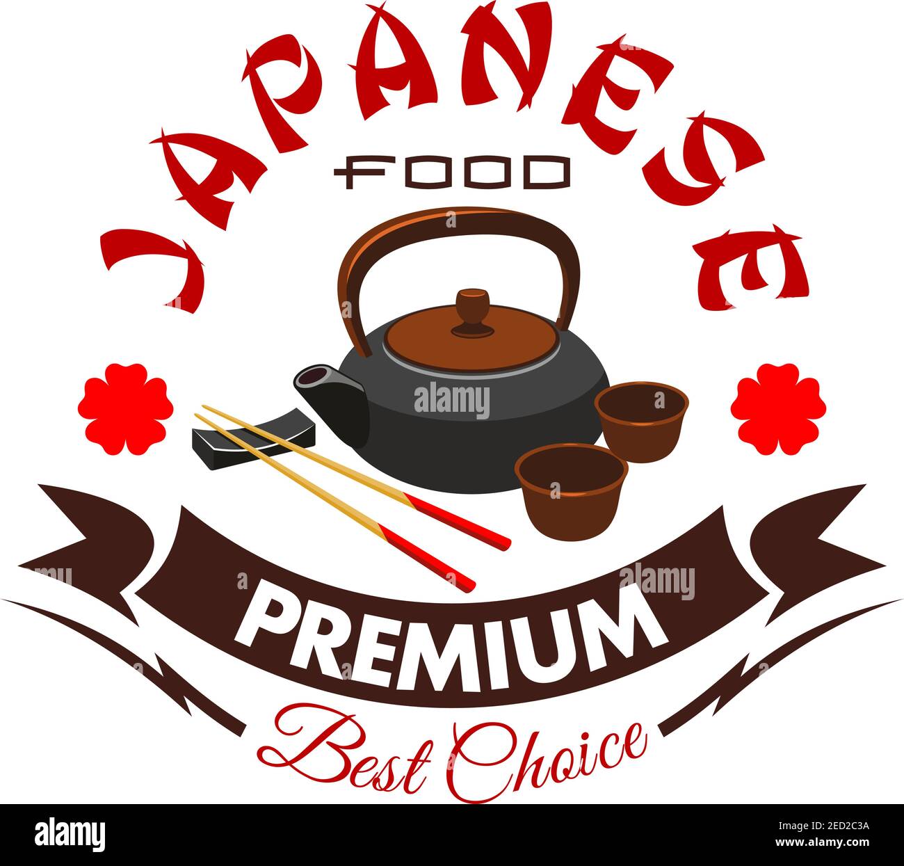 Japanese food restaurant symbol with traditional tea set and chopsticks ...
