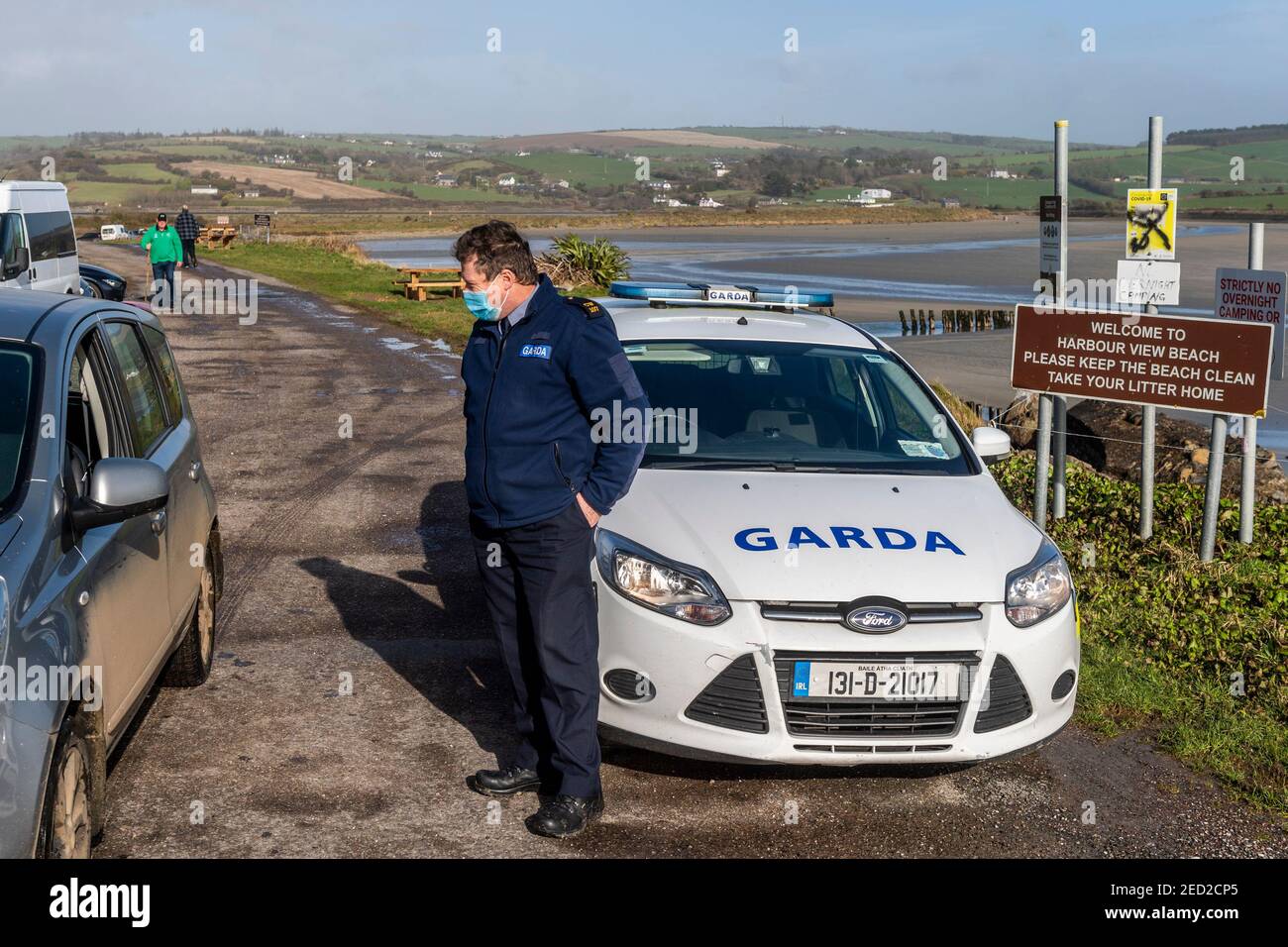 Harbour View Beach, West Cork, Ireland. 14th Feb, 2021. Gardai mounted ...