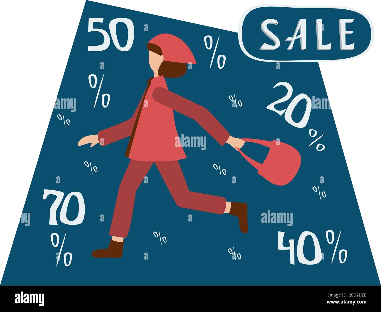 Woman with bag running to sale. Illustration for sale design. Vector ...