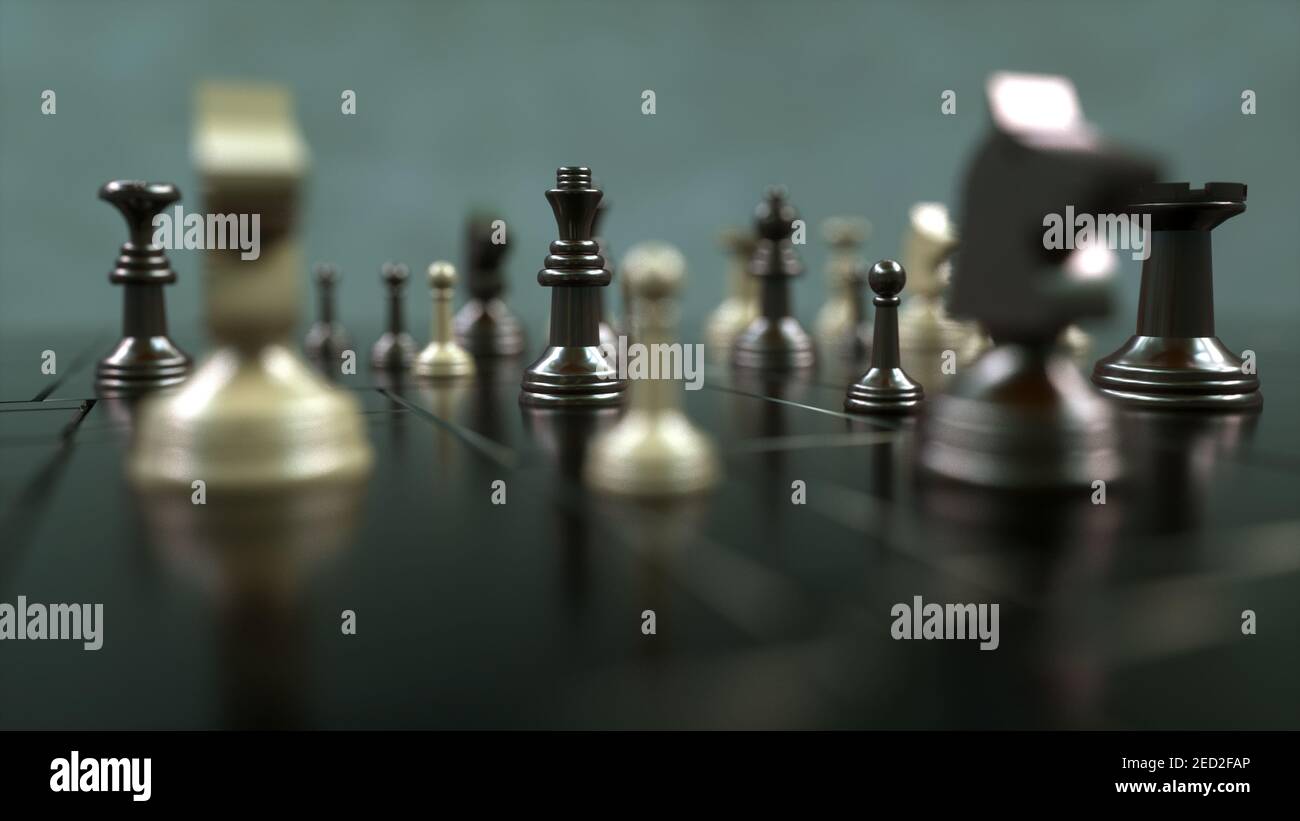 3d render. Chess board and pieces Stock Photo - Alamy