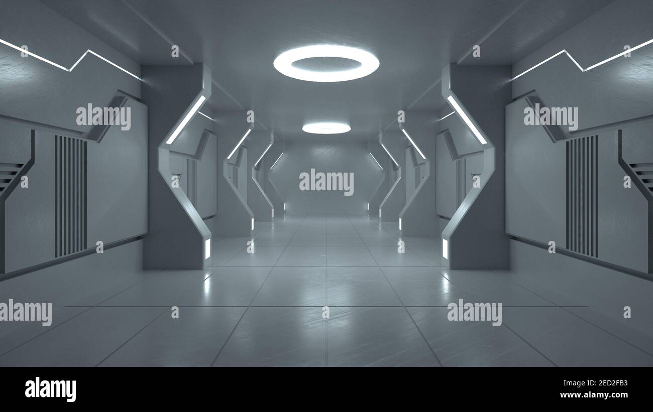 3d render. Futuristic hallway. Concept of modern architecture and ...