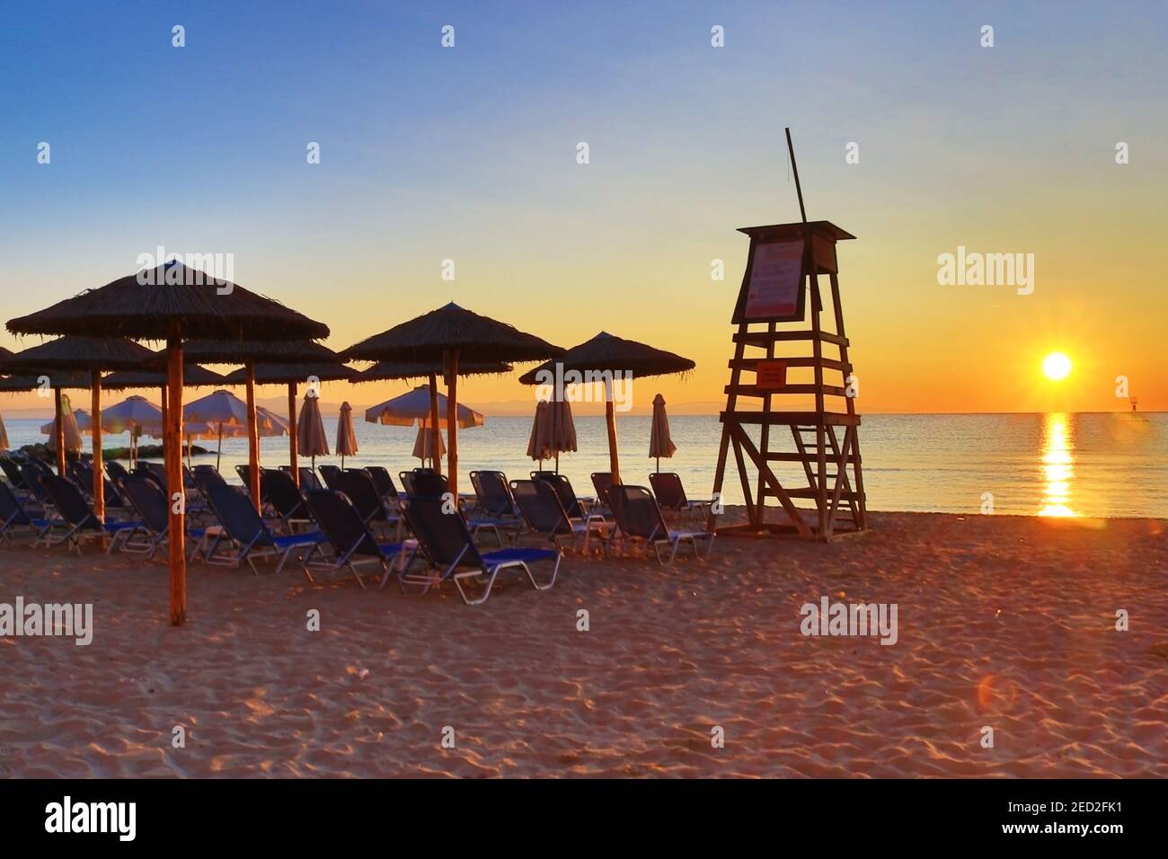 Sunrise over Paralia Katerinis beach.Paralia is a tourist seaside ...