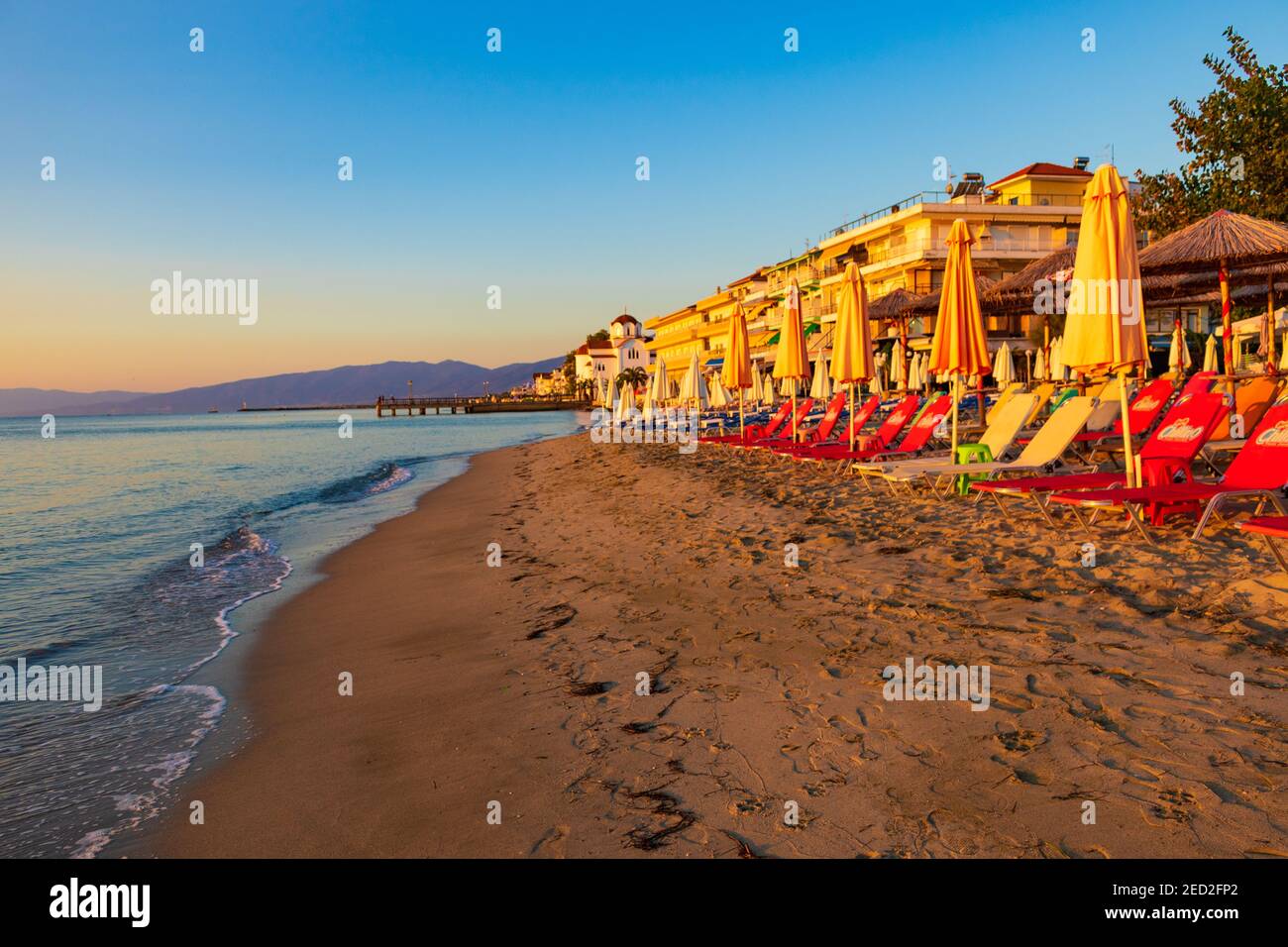 Sunrise over Paralia Katerinis beach.Paralia is a tourist seaside ...