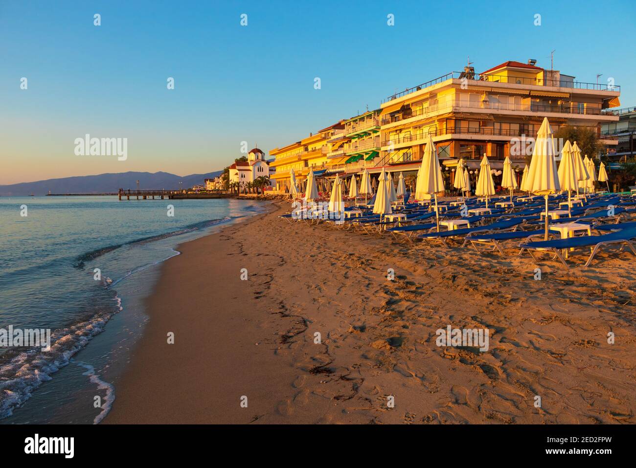 Sunrise over Paralia Katerinis beach.Paralia is a tourist seaside ...