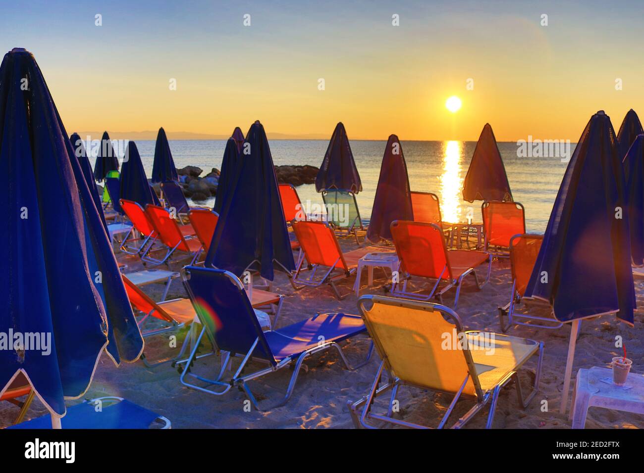 Sunrise over Paralia Katerinis beach.Paralia is a tourist seaside ...
