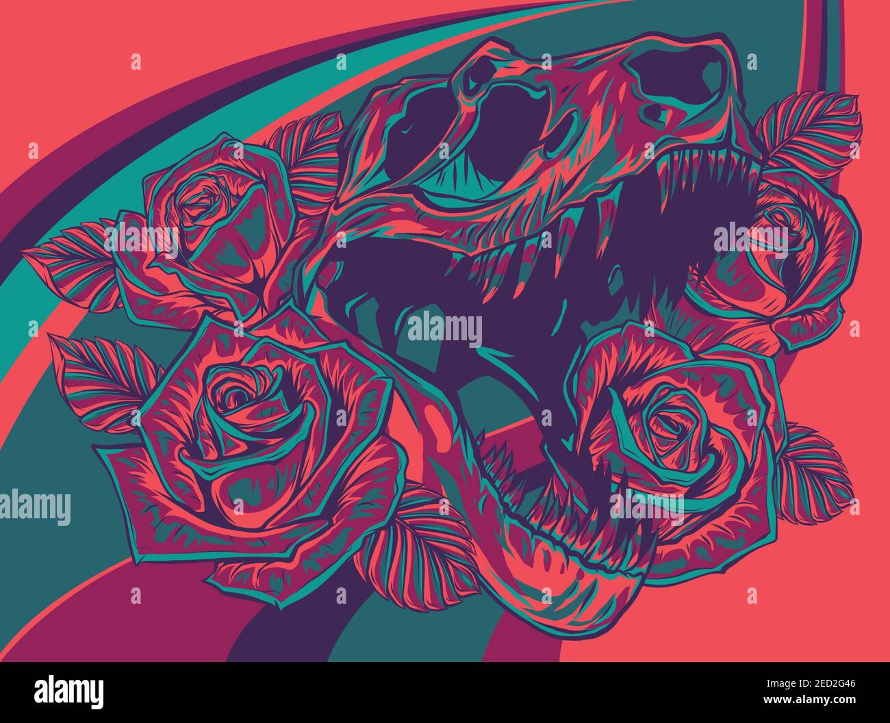 illustration tyrannosaurus rex and roses frame. Tattoo design Stock Vector Image & Art - Alamy