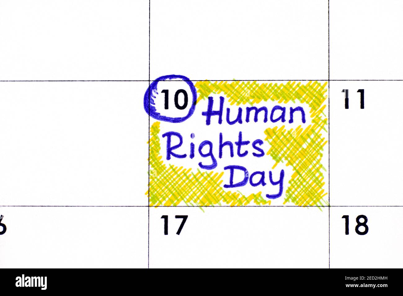 Reminder Human Rights Day in calendar. December 10 Stock Photo - Alamy
