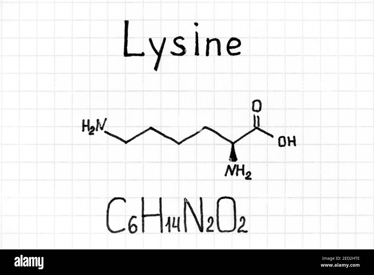 Handwriting chemical formula of Lysine. Close-up Stock Photo - Alamy